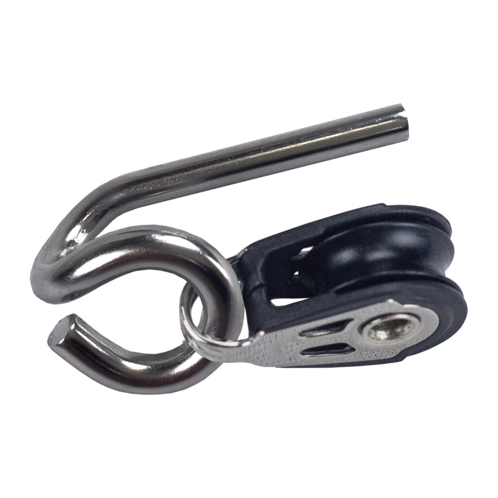 EX2008 – Clew hook with 20mm ball bearing block for Laser® and ILCA® – Optiparts Marine Equipment